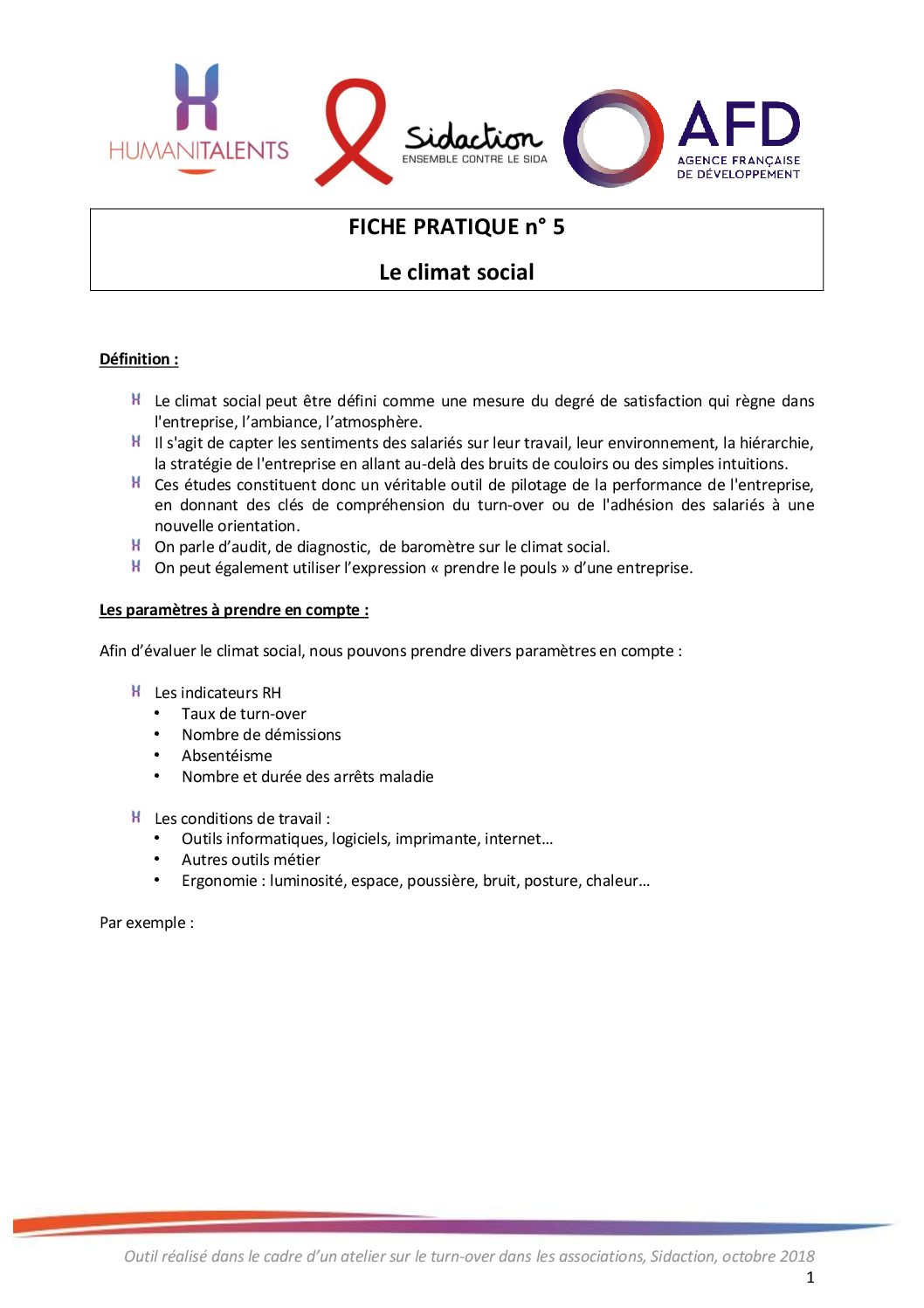 fiche pratique 5 le climat social - Centre de Ressources - Sidaction